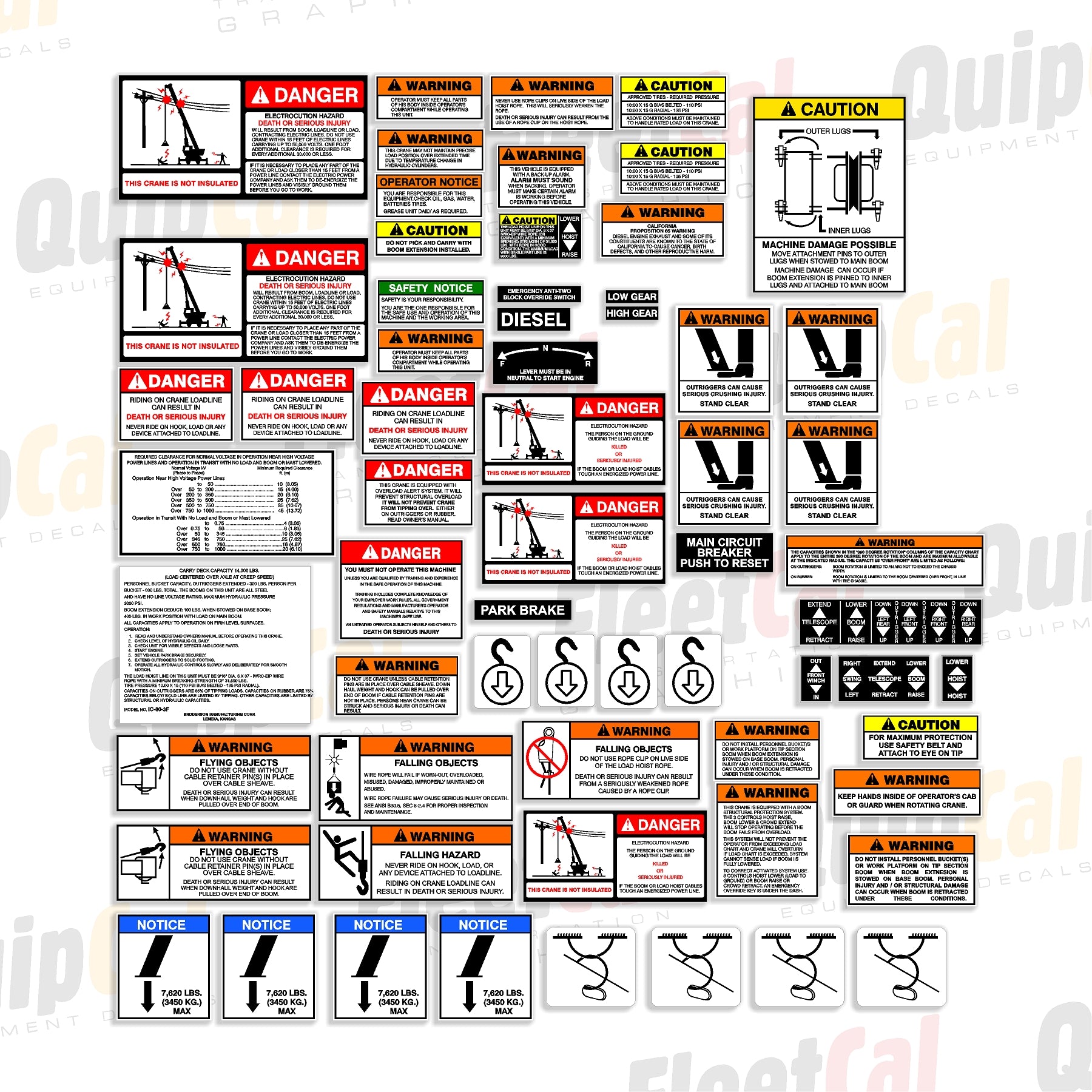 Broderson Carry Deck Crane Safety Decal Set – Truck and Equipment Decals