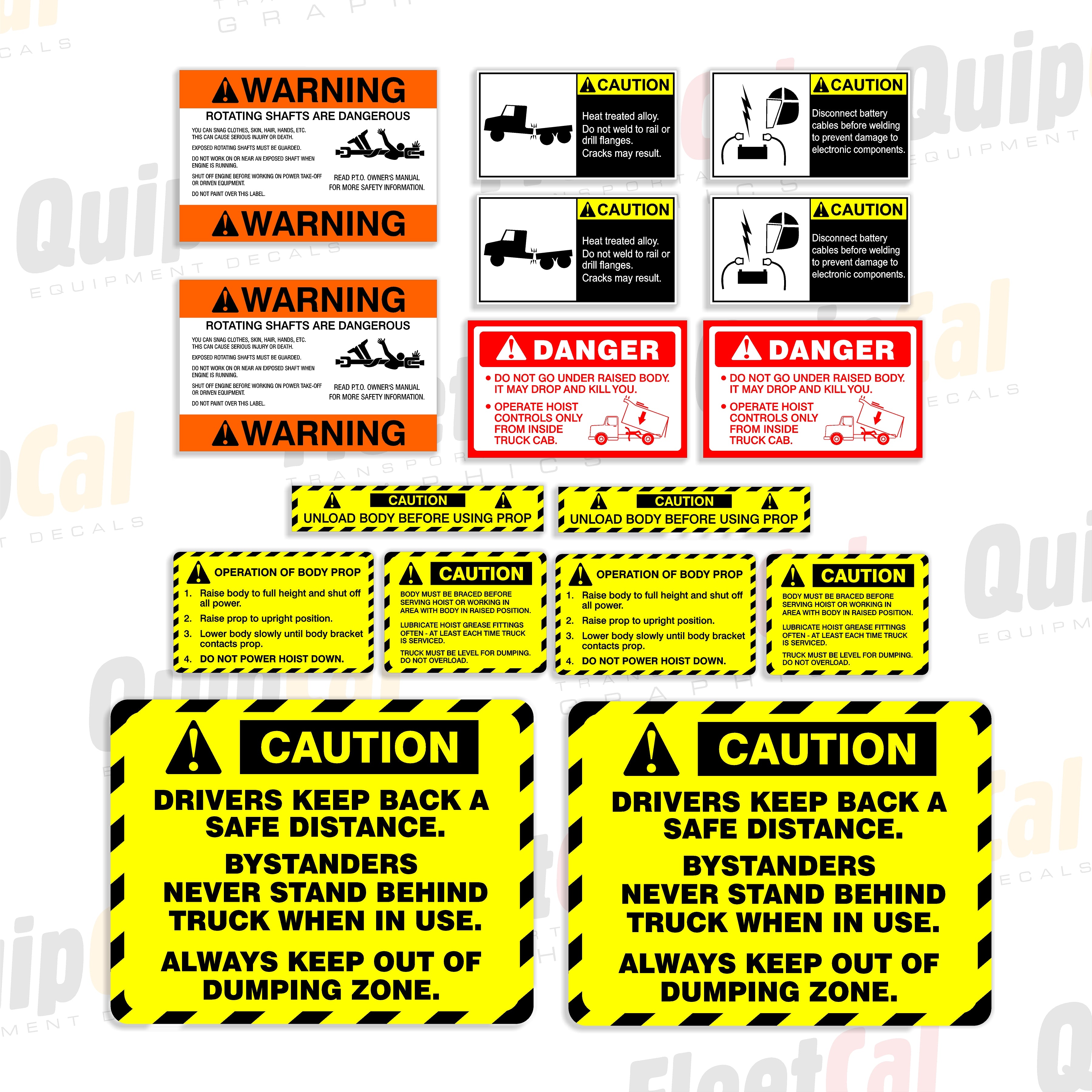 Dump Truck Universal Safety Decal Set - 003 – Truck and Equipment Decals