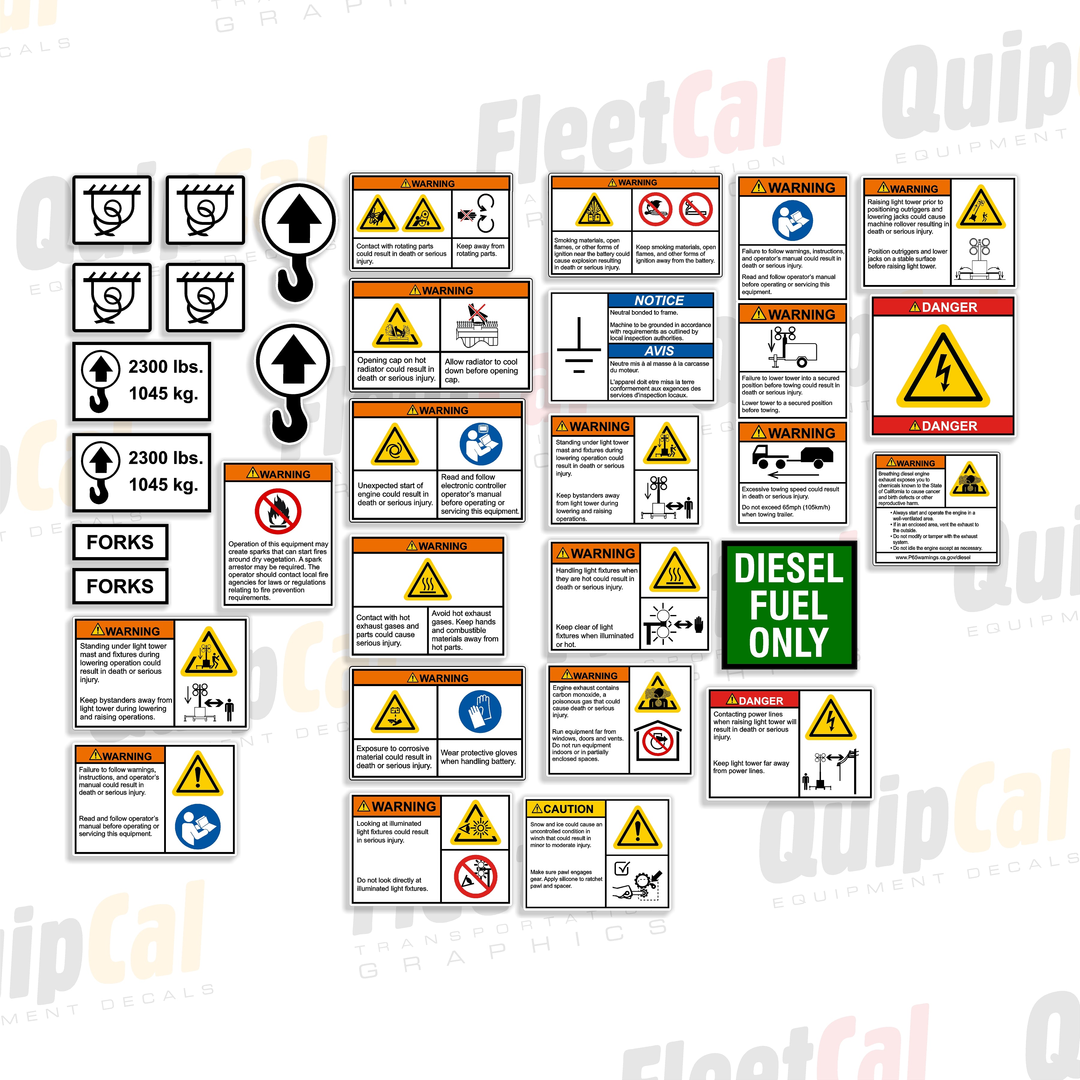 Allmand Light Tower Light Plant Safety Decal Set – Truck and Equipment Decals
