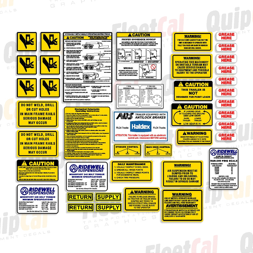 BWS Detachable Gooseneck Trailer Safety Decal Set – Truck and Equipment ...