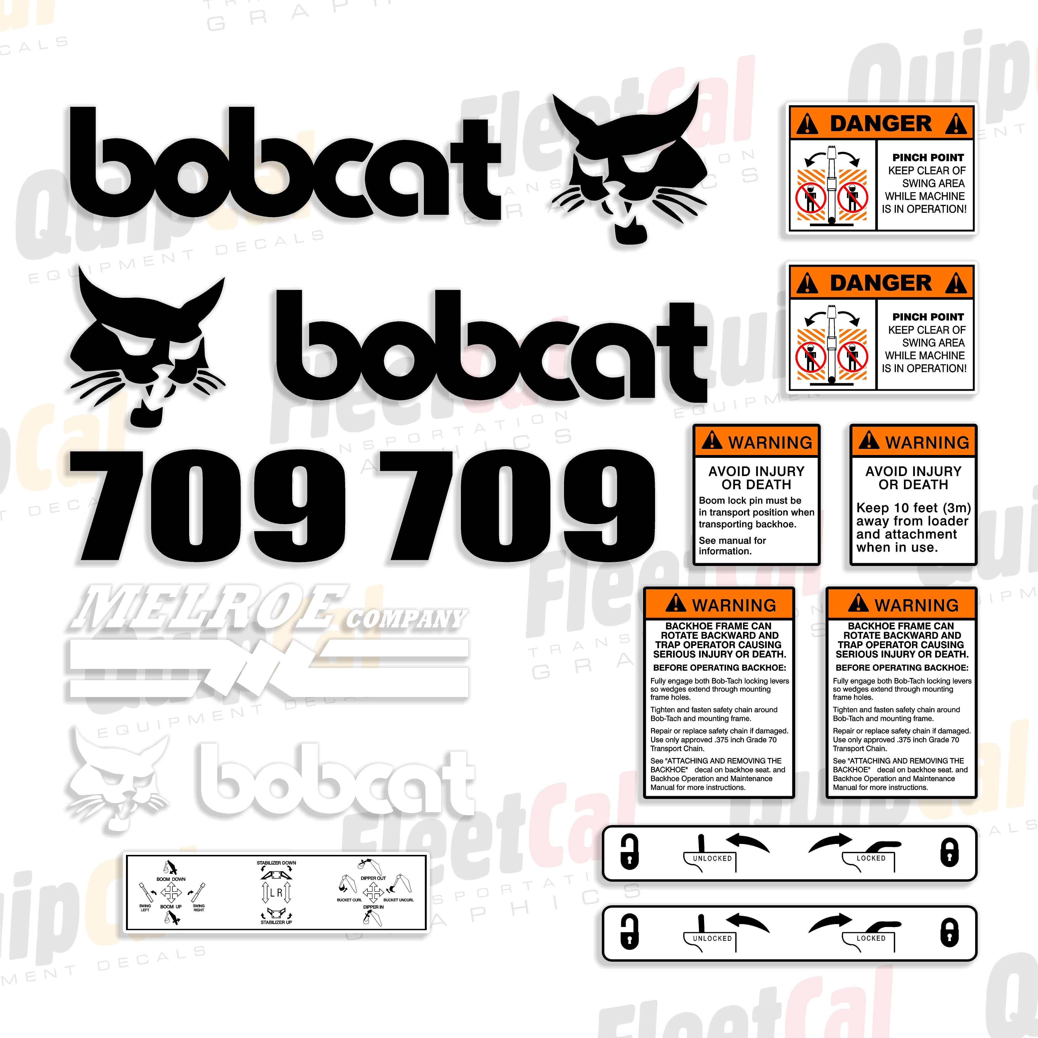 Bobcat 709 Backhoe Attachment Marking Decal Set – Truck and Equipment ...