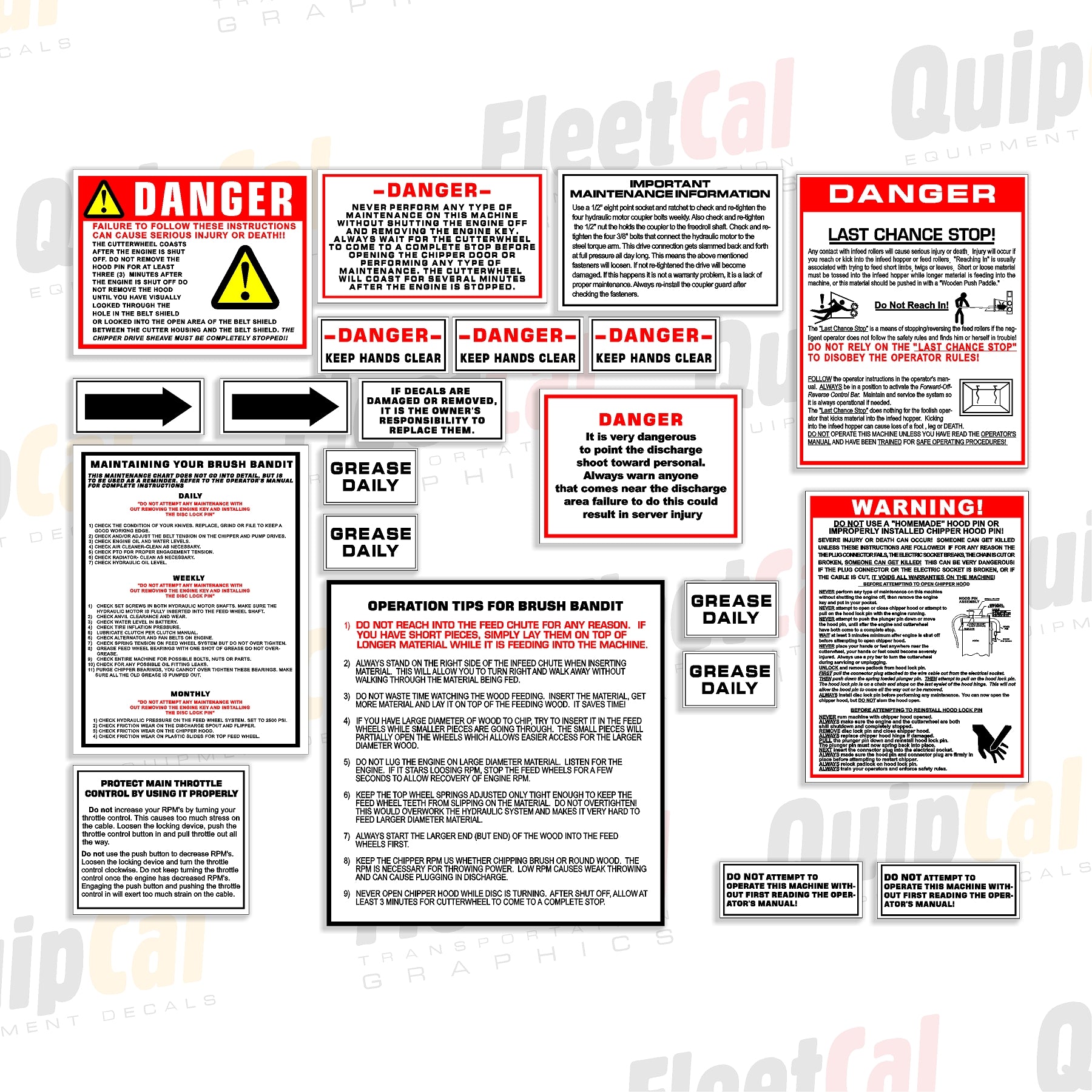 Brush Bandit Early Chipper Safety Decal Set – Truck and Equipment Decals