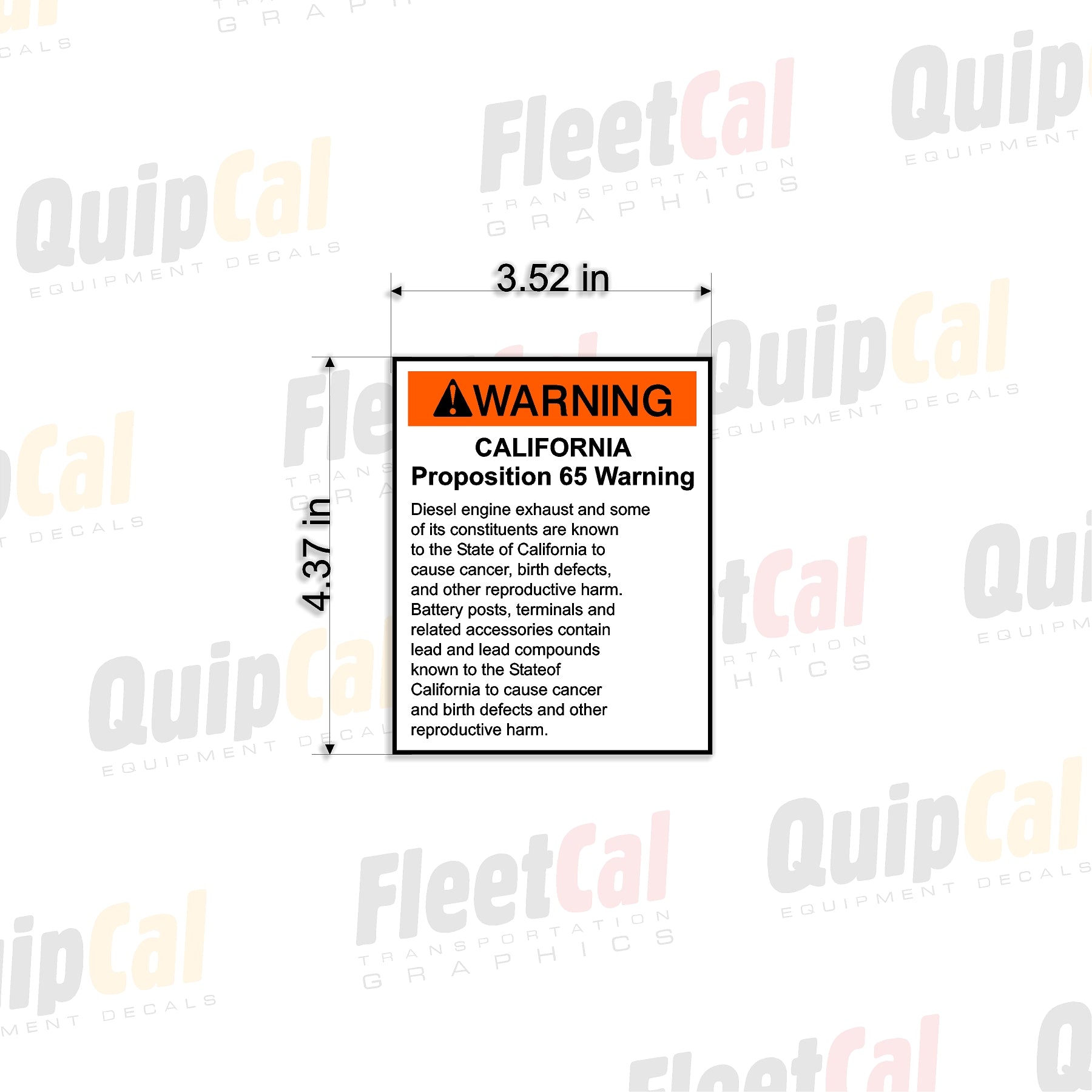 California Proposition 65 Warning Decal 001 (QTY 4) – Truck and ...