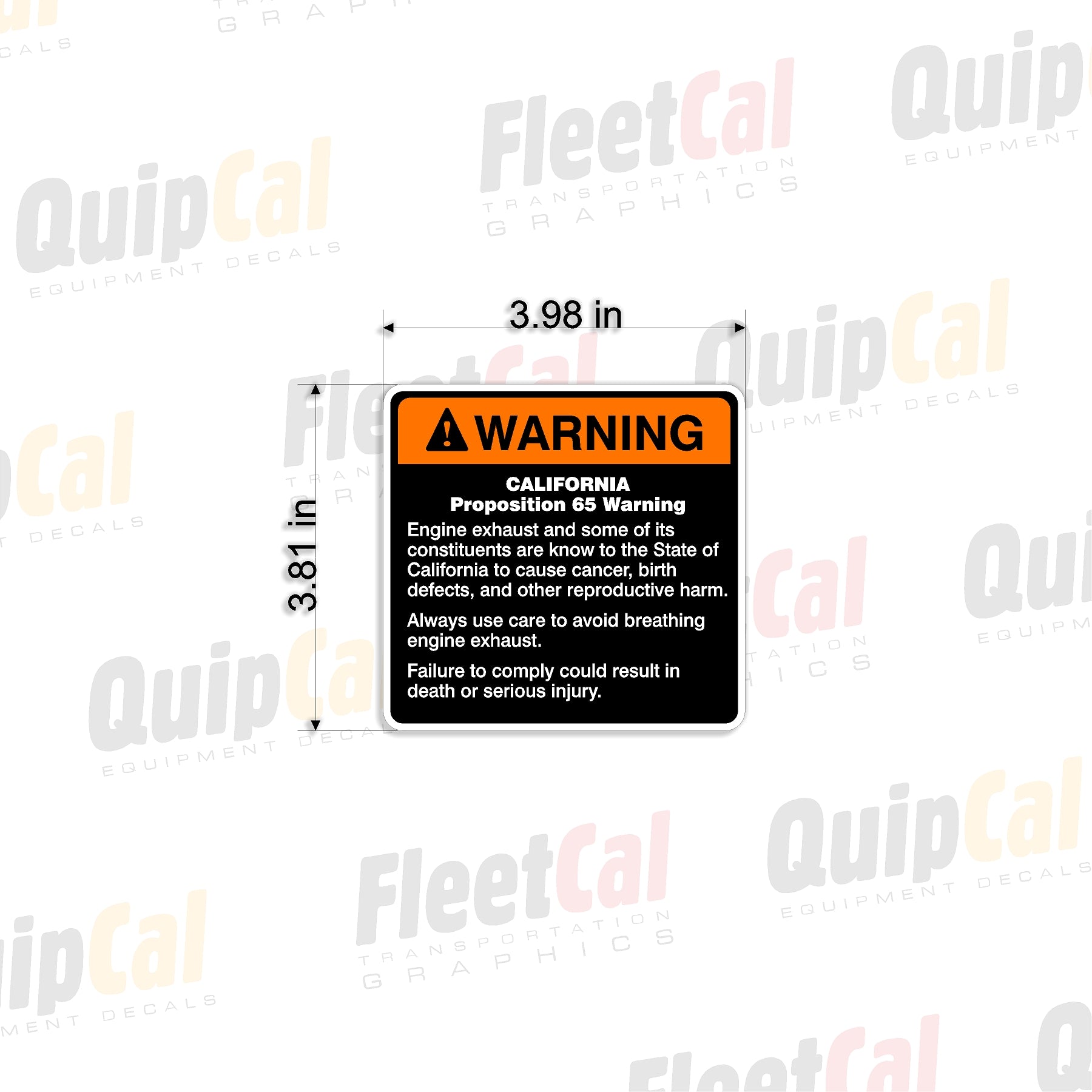 California Proposition 65 Warning Decal 003 (QTY 4) – Truck and ...