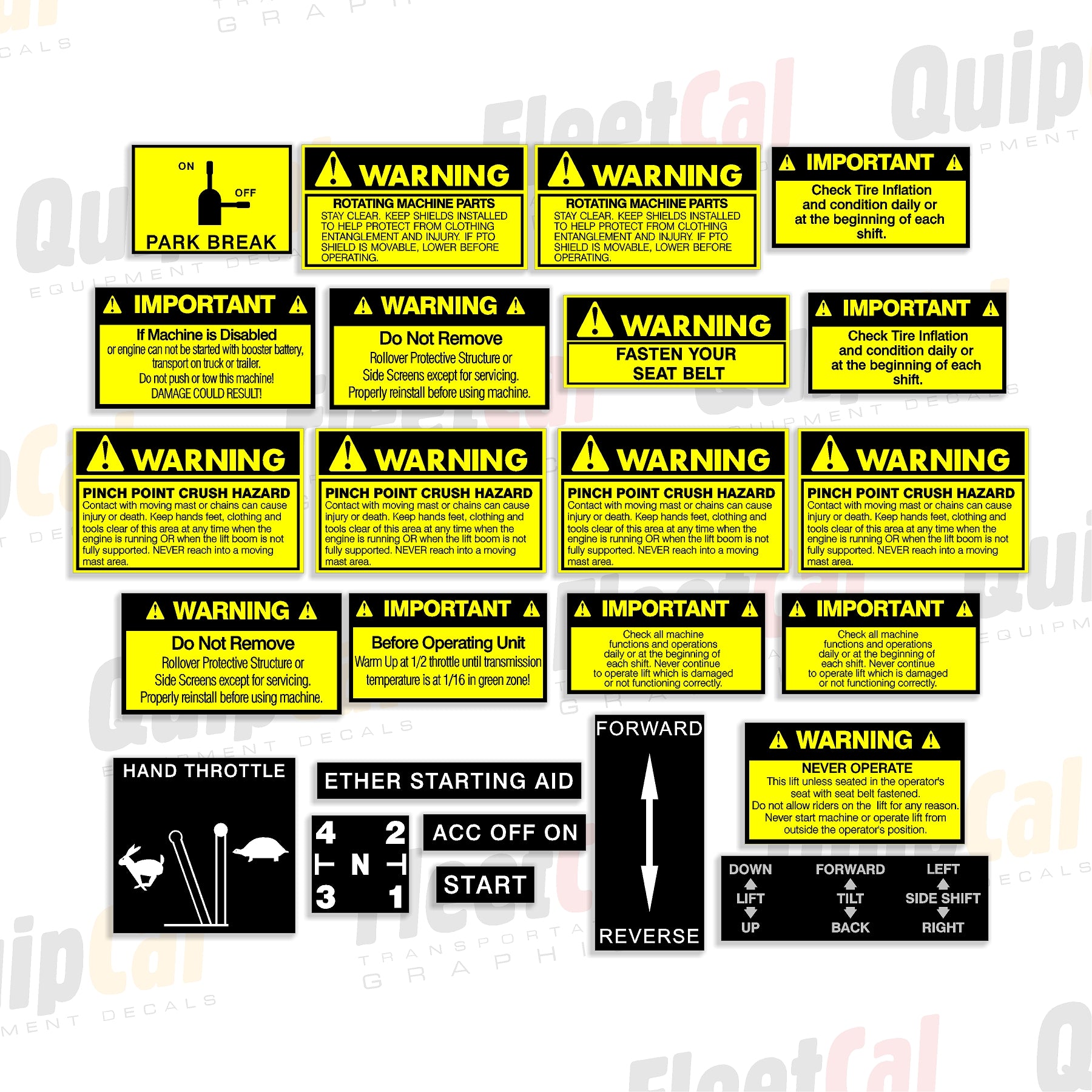 Case Forklift Safety Decal Set Early Model (fits Models 584, 585, 586 ...