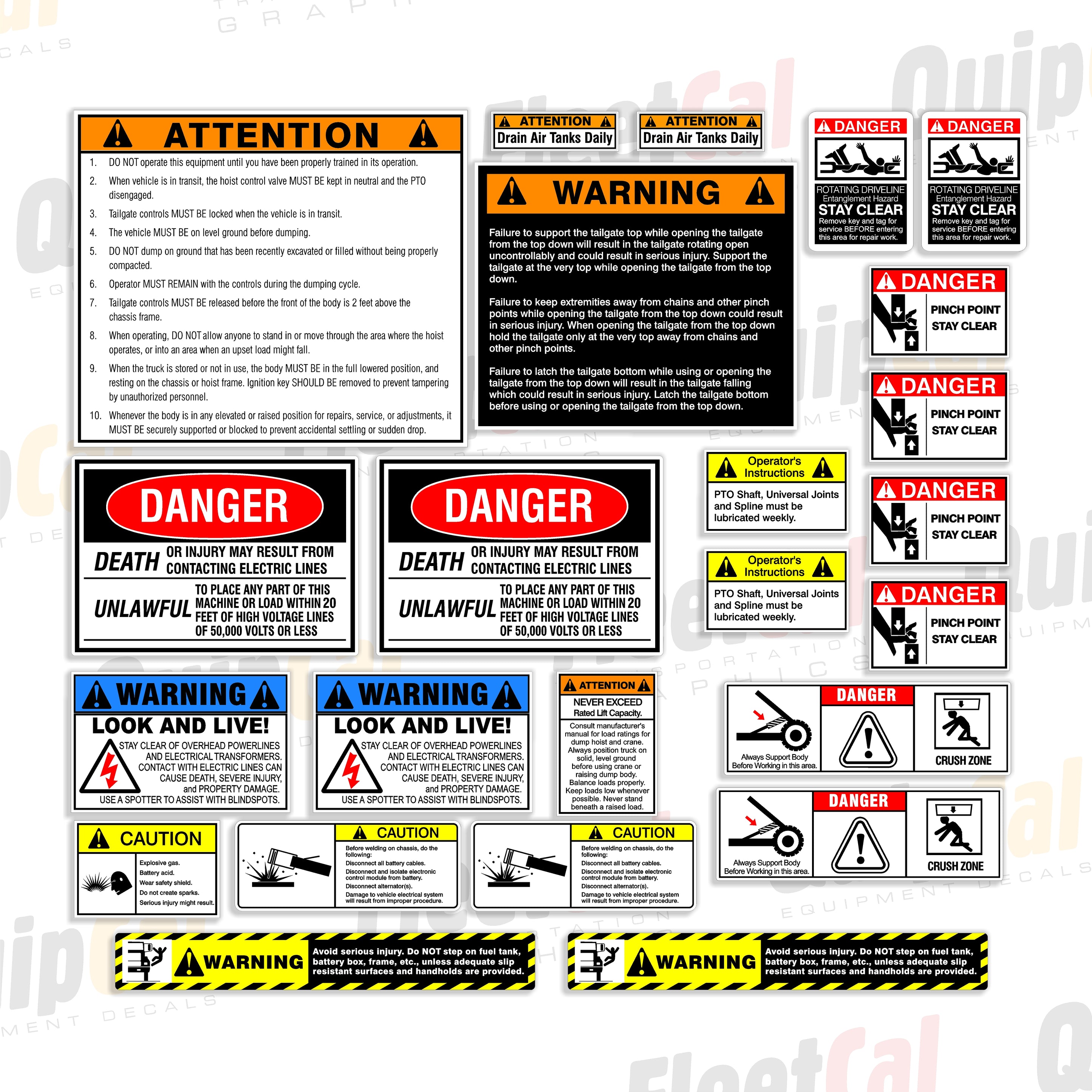 Dump Truck Universal Safety Decal Set - 002 – Truck and Equipment Decals