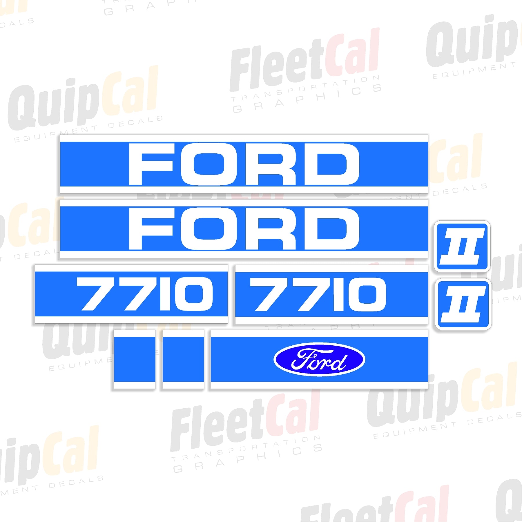 Ford 7710 Series II Tractor Hood Marking Decal Set Blue and White Vers ...