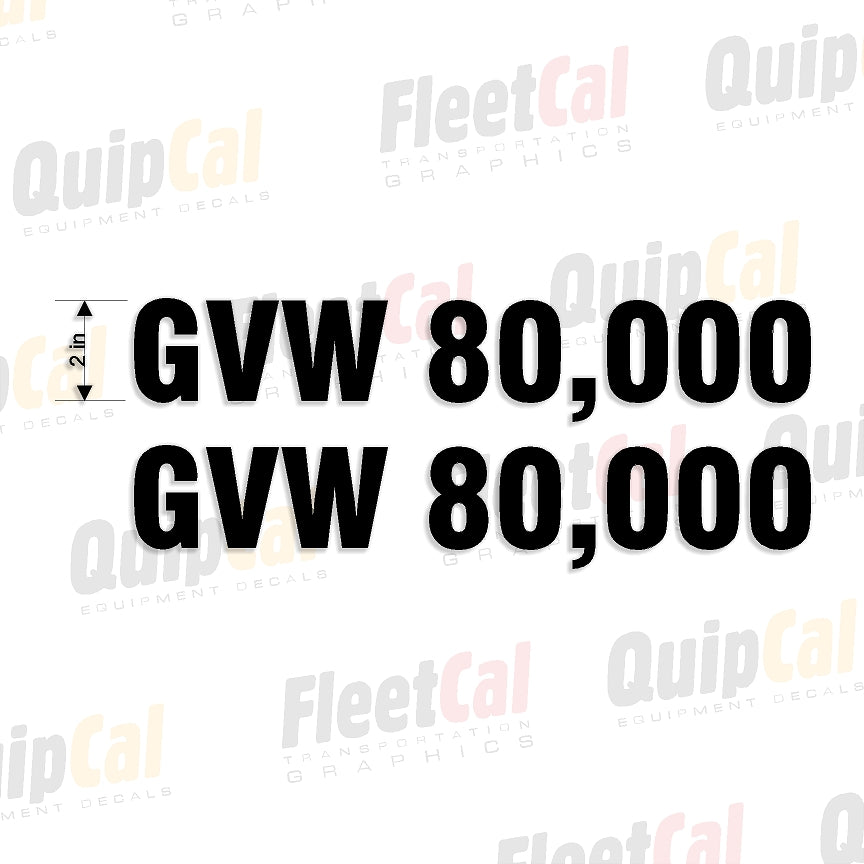 Gross Vehicle Weight Decals (GVW 80,000 - 1 PAIR) – Truck and Equipment ...