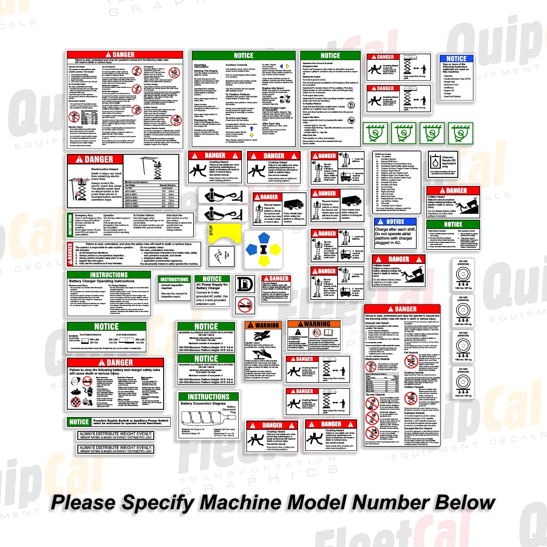 Genie Scissor Lift Safety Decal Set (fits models GS-1930, GS-1932, GS ...