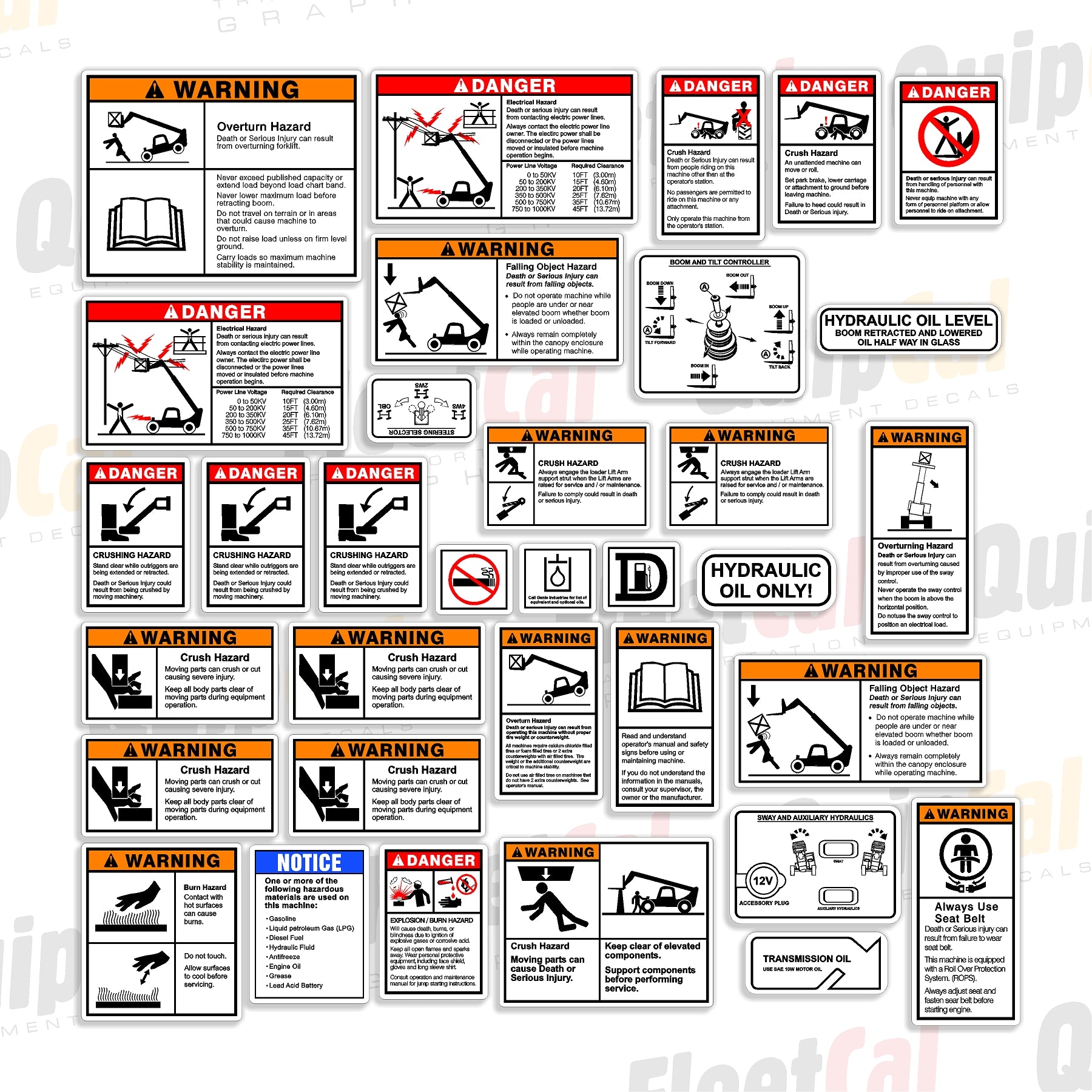 Genie & Terex Telehandler ANSI Version Safety Decal Set – Truck and ...