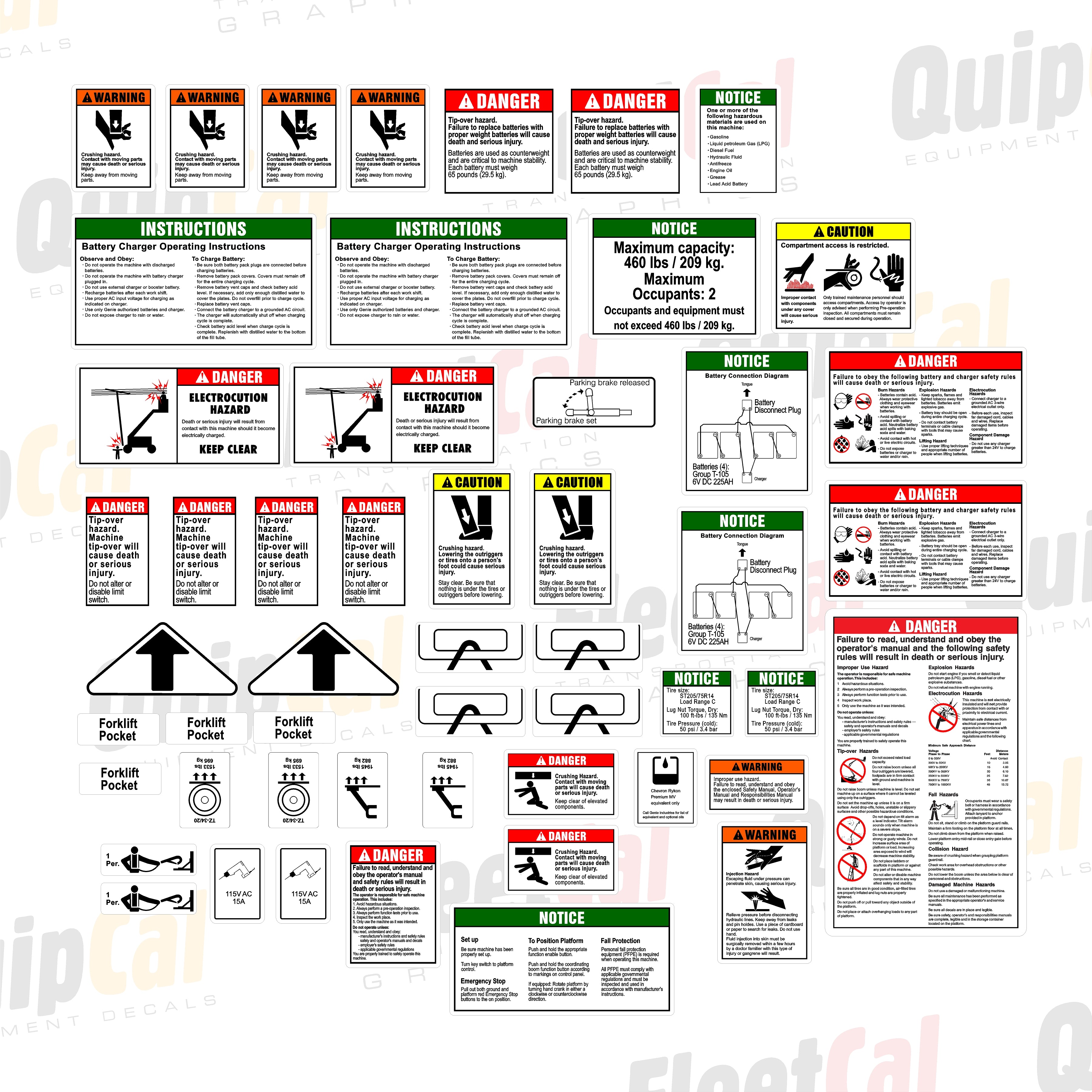 Genie Towable Z-Boom Safety Decal Set – Truck and Equipment Decals