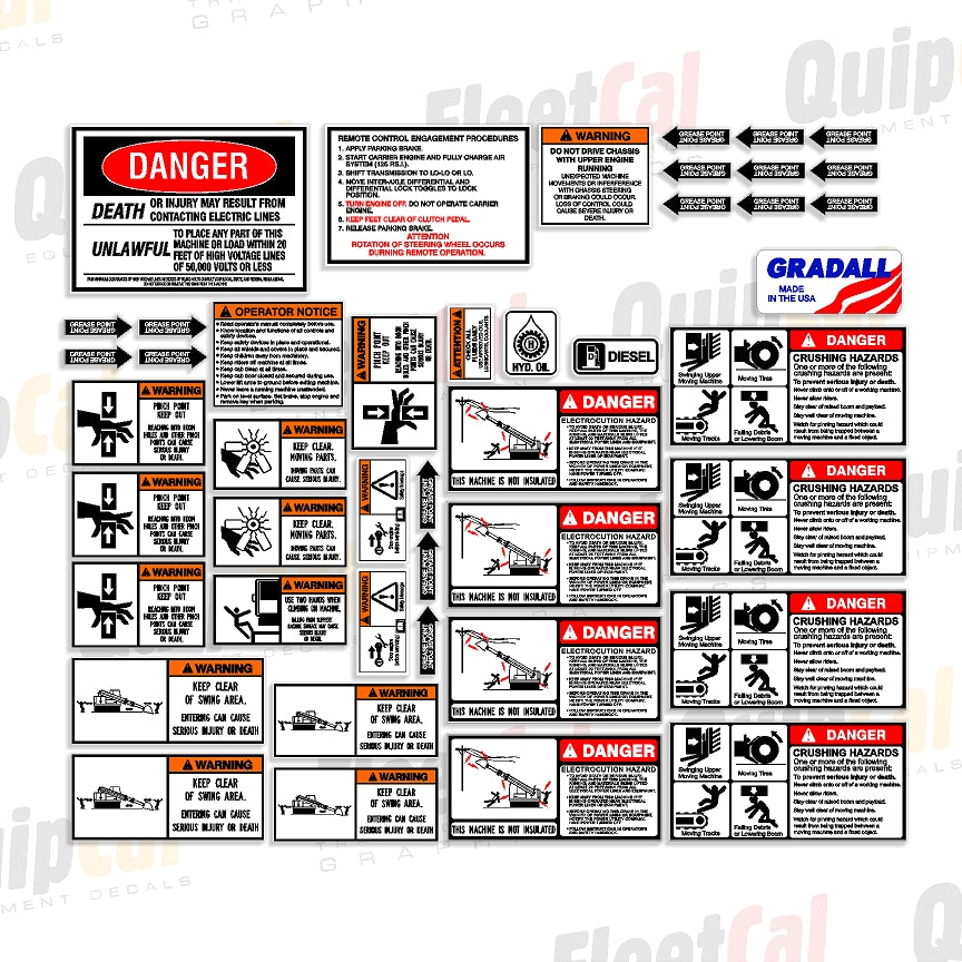 Gradall Excavator Safety Decal Set – Truck and Equipment Decals