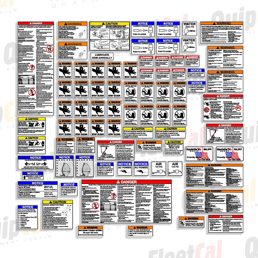 Haulotte Towable Boomlift Safety Decal Set – Truck and Equipment Decals