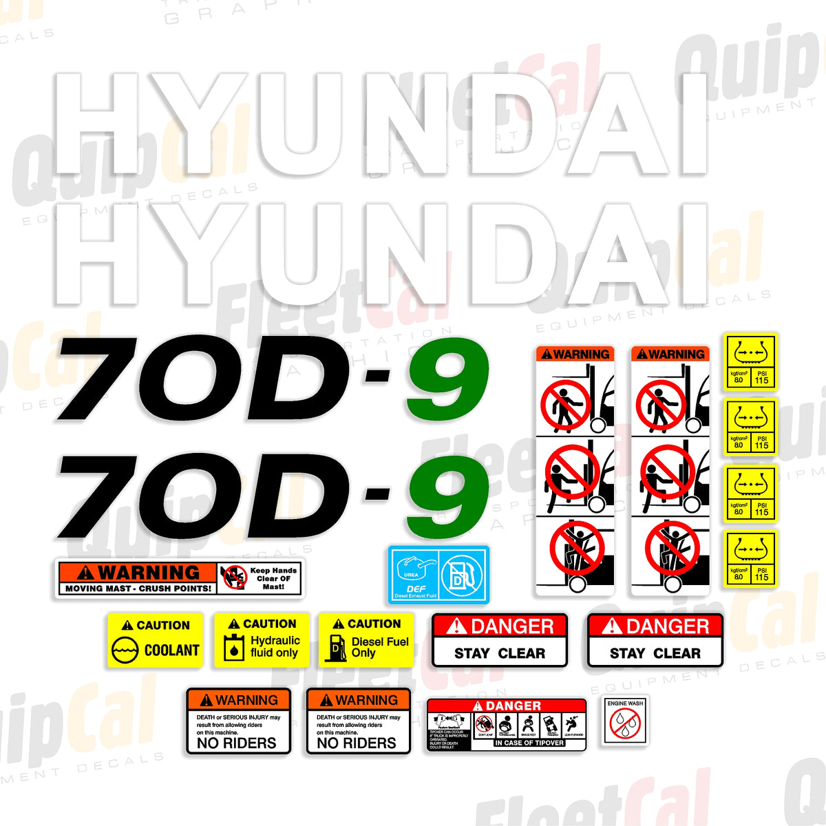Hyundai 70D-9 Forklift Marking Decal Set – Truck and Equipment Decals