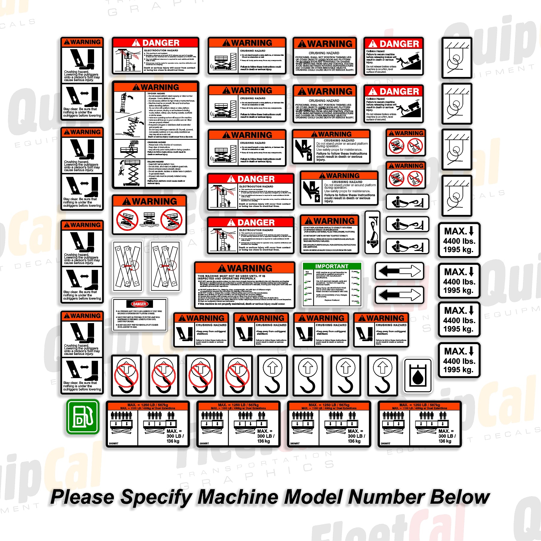 JLG Rough Terrain Scissor Lift Safety Decal Set (fits models 25RTS, 33 ...