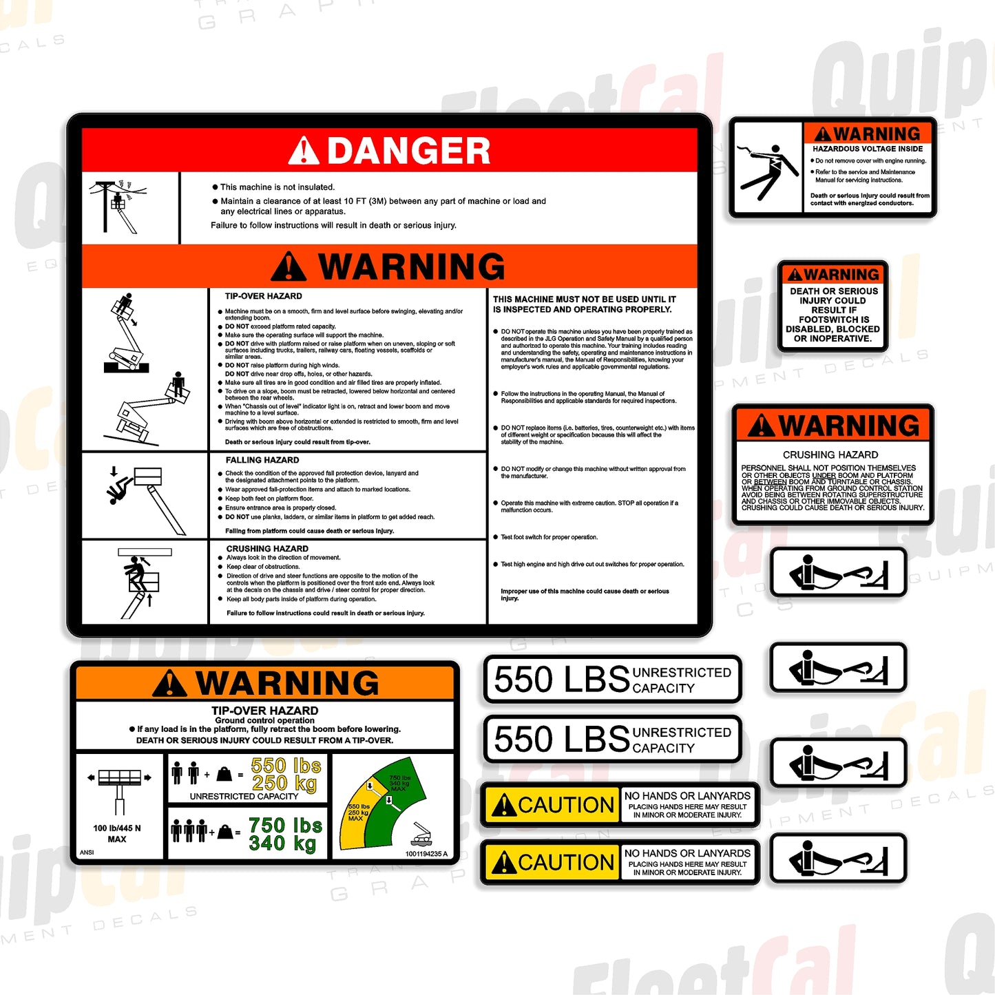 JLG Telescopic Manlift Platform Safety Decal Set 550 lb. Capacity ...
