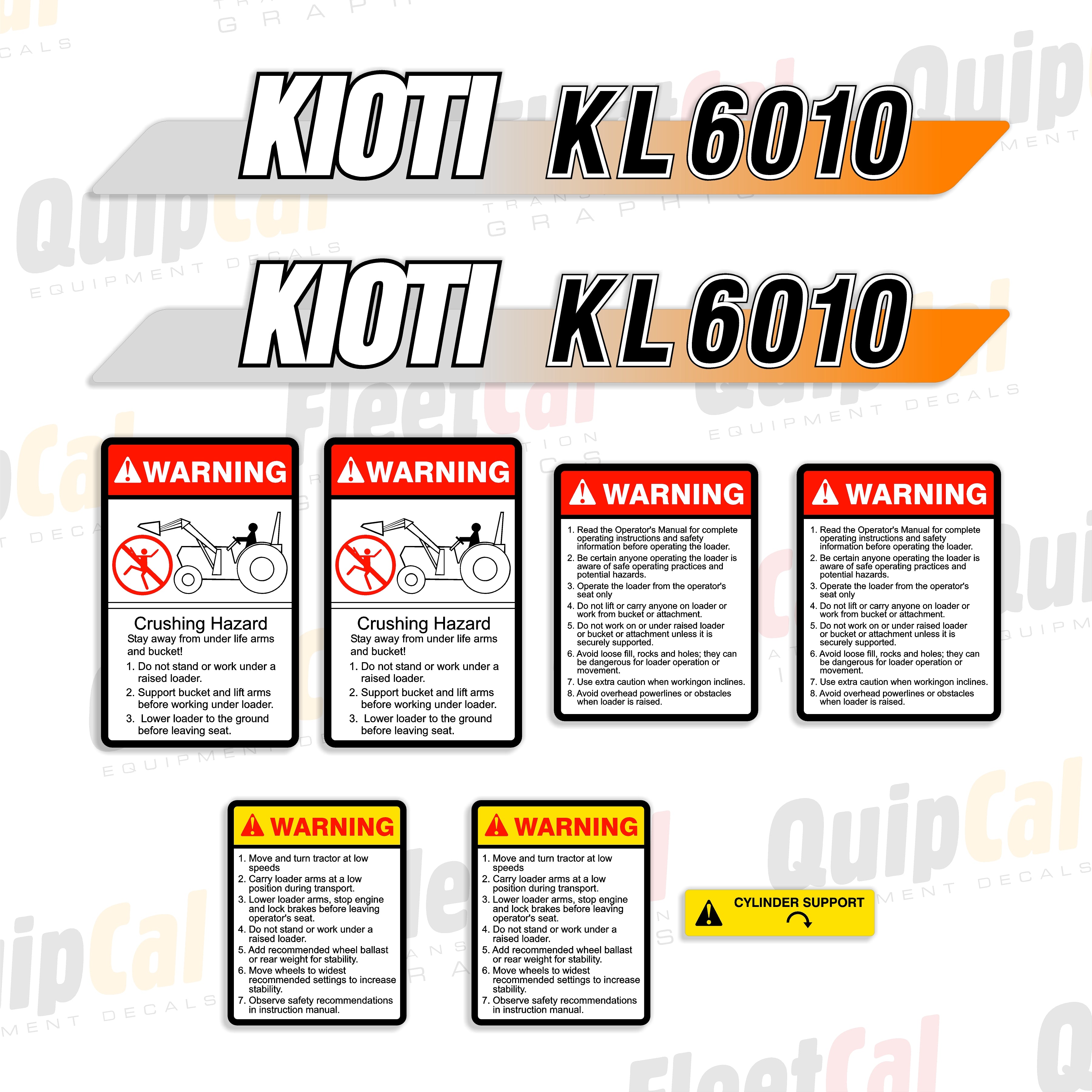 Kioti KL6010 Front Loader Marking Decal Set – Truck and Equipment Decals