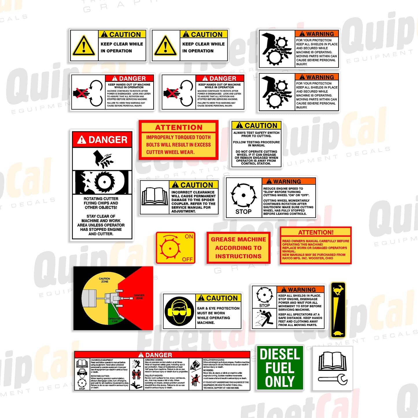 Rayco Stump Grinder Safety Decal Set – Truck and Equipment Decals