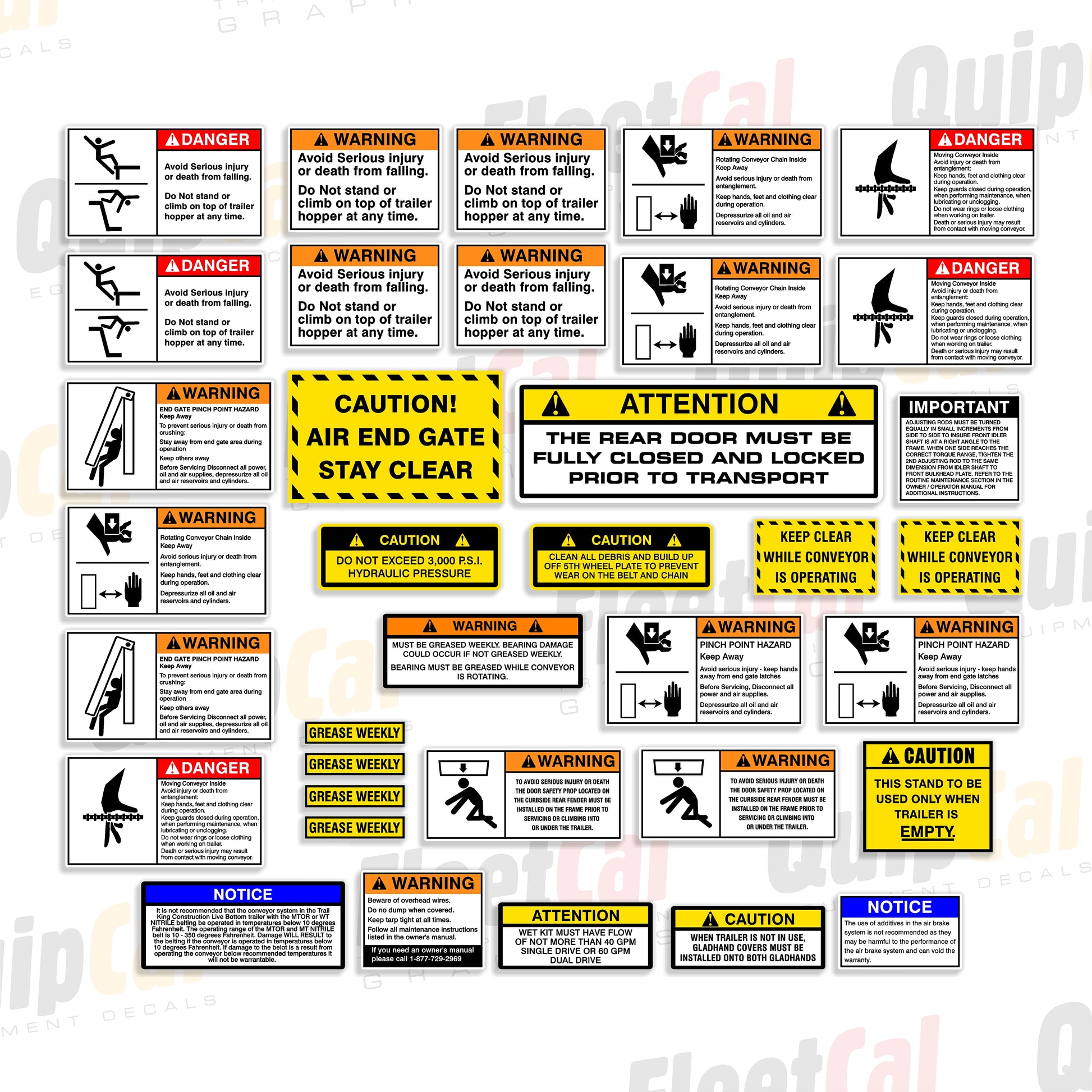 Red River Live Bottom Trailer Safety Decal Set – Truck and Equipment Decals