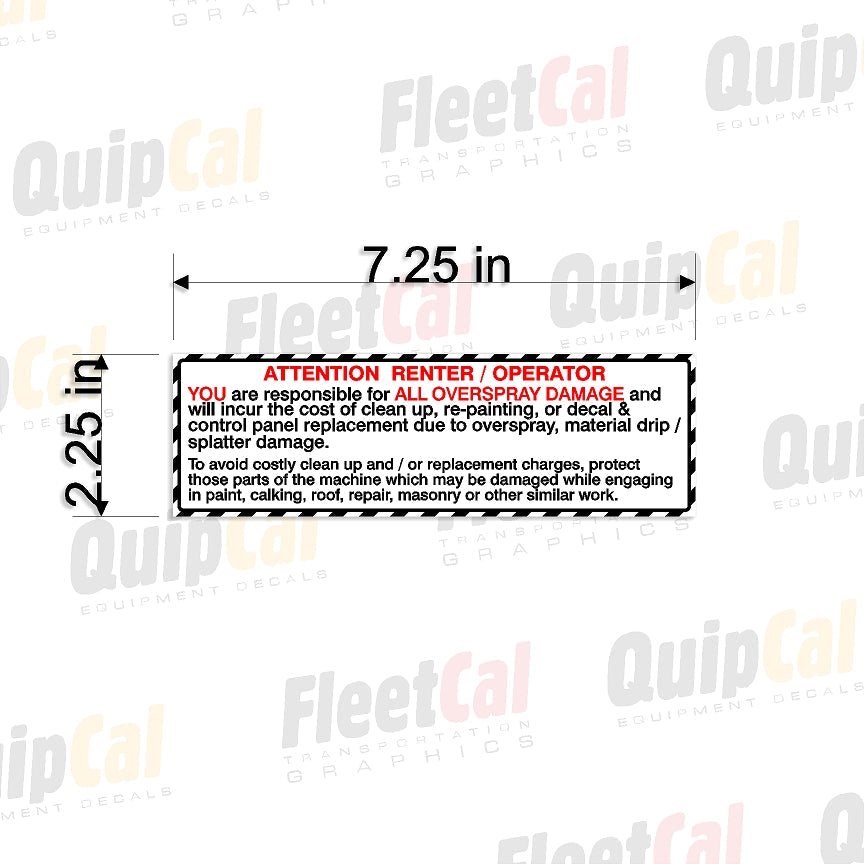 Renter Overspray Damage Warning (QTY 50) – Truck and Equipment Decals