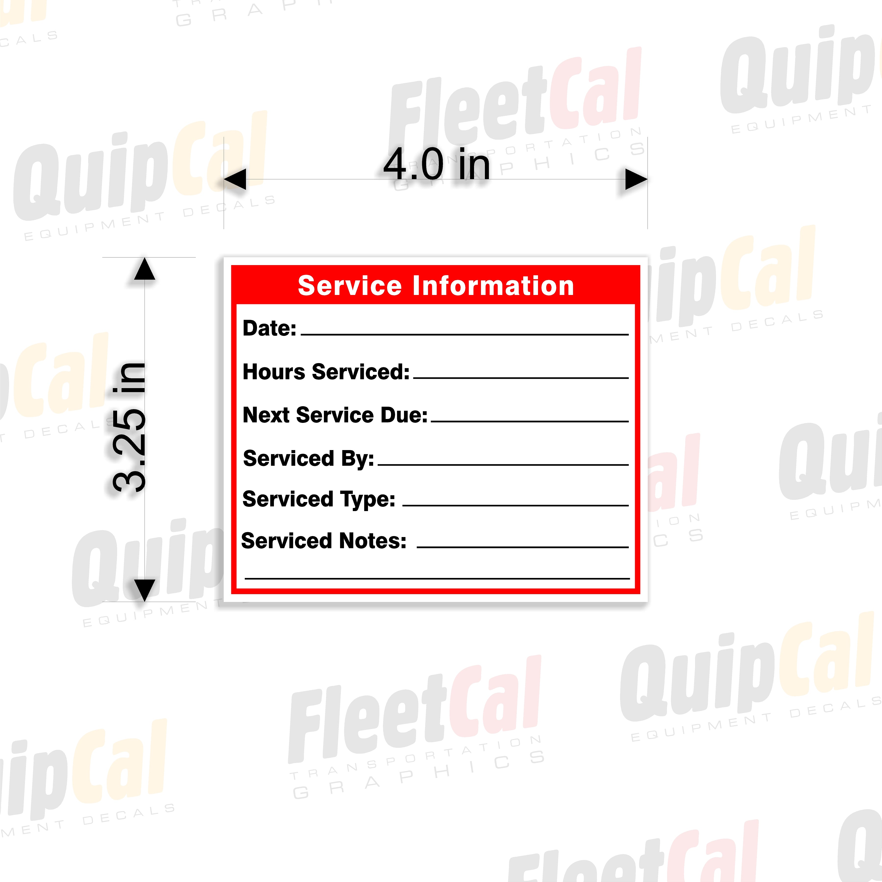Service Information Decal - 002 (QTY 10) – Truck and Equipment Decals