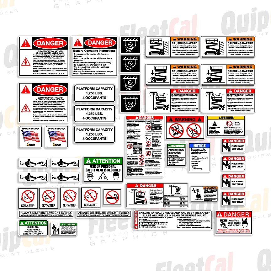 Simon Scissor Lift Safety Decal Set – Truck and Equipment Decals