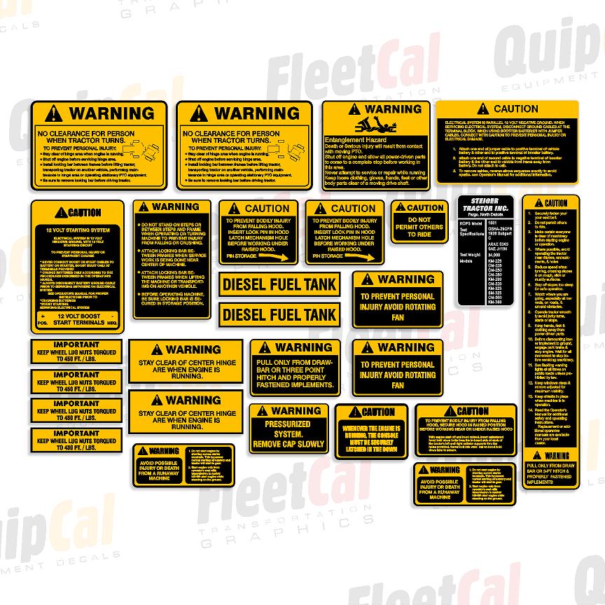 Steiger Tractor Safety Decal Set (fits models PT225, ST250, ST270, Cou ...